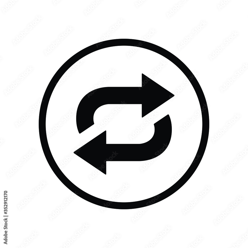 Black round reload glyphs 2 arrows icon, simple media u turn rotation flat design infographic ...