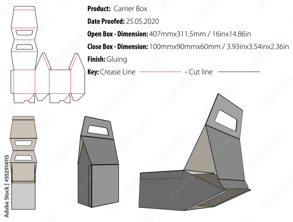Carrier Box packaging design template gluing crash lock bottom two tuck ...