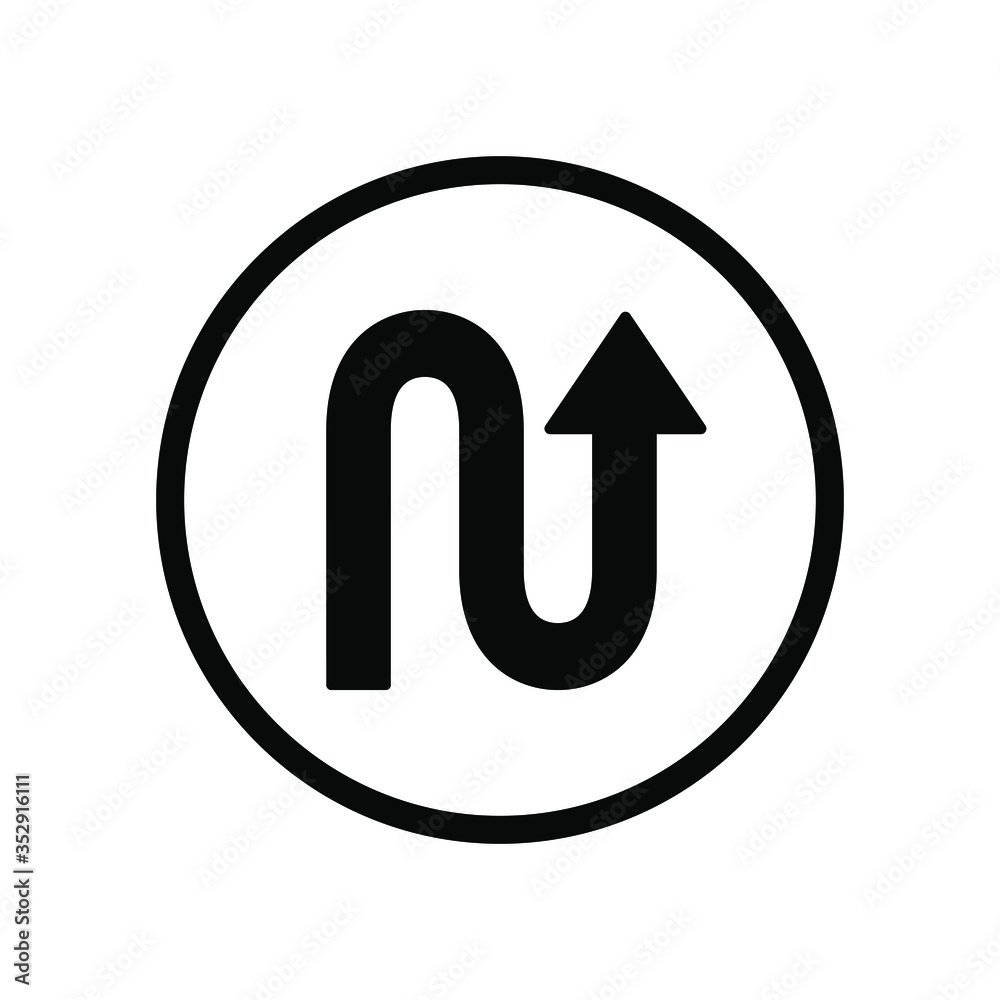 Black round single 1 way double curved arrows icon, simple flat design ...