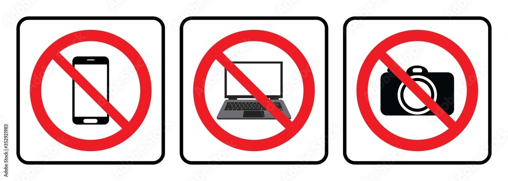 No mobile phone sign, No laptop icon, No camera symbol drawing by ...