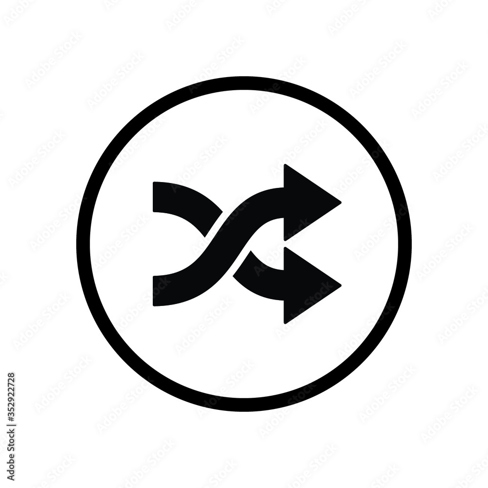Black round shuffle crossed arrows icon, simple 2 way mixed arrows flat ...