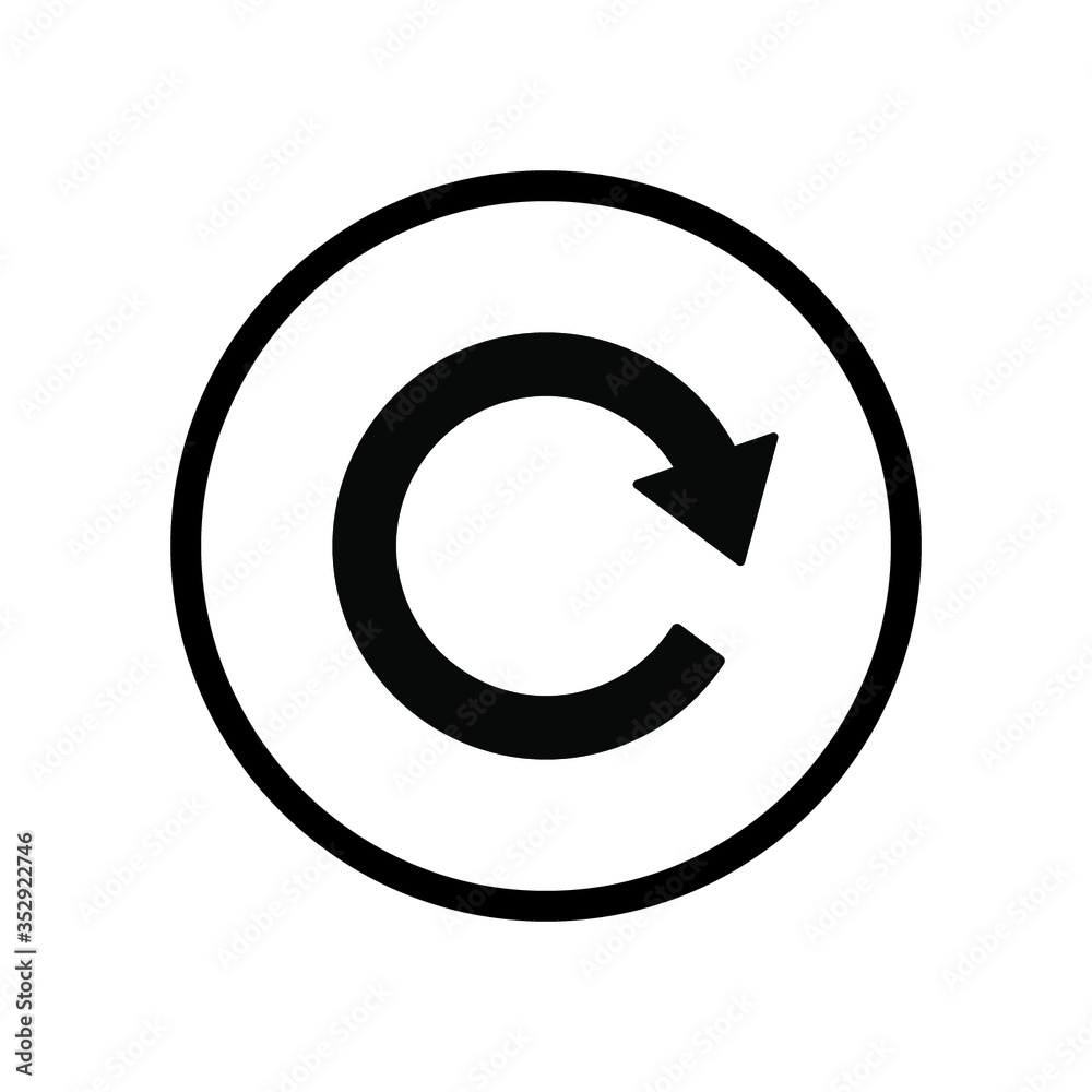 Black single round replay or reload arrow icon, simple silhouette digital flat design pictogram ...