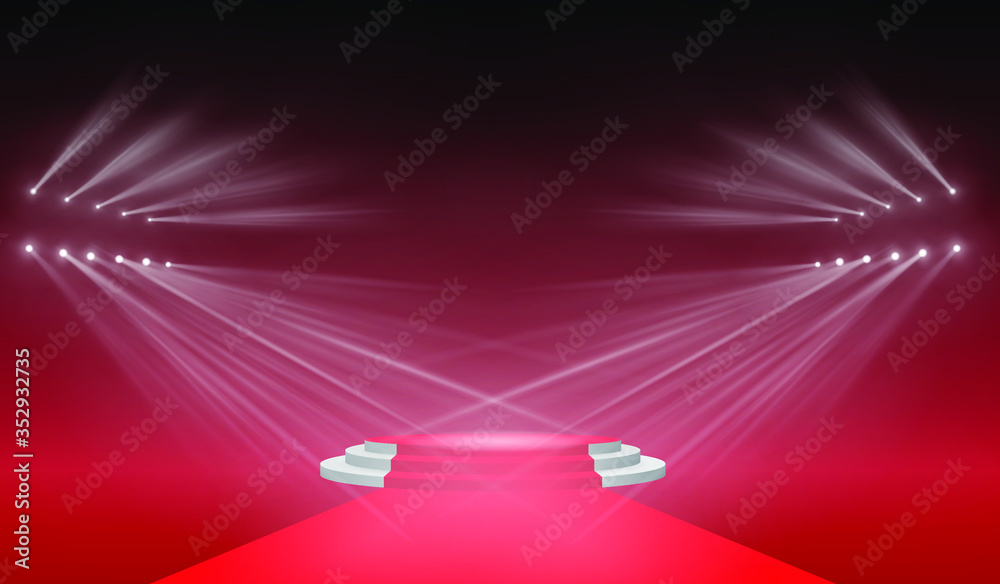 3d stage with scene illumination light, vector transparent flash light ...