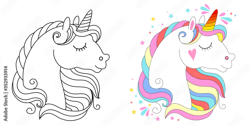 Line and color unicorns vector illustration for coloring book Stock ...
