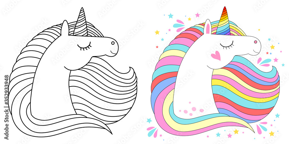 Line and color unicorns vector illustration for coloring book Stock ...