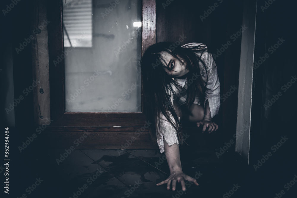 Portrait of asian woman make up ghost face with blood,Horror scene ...