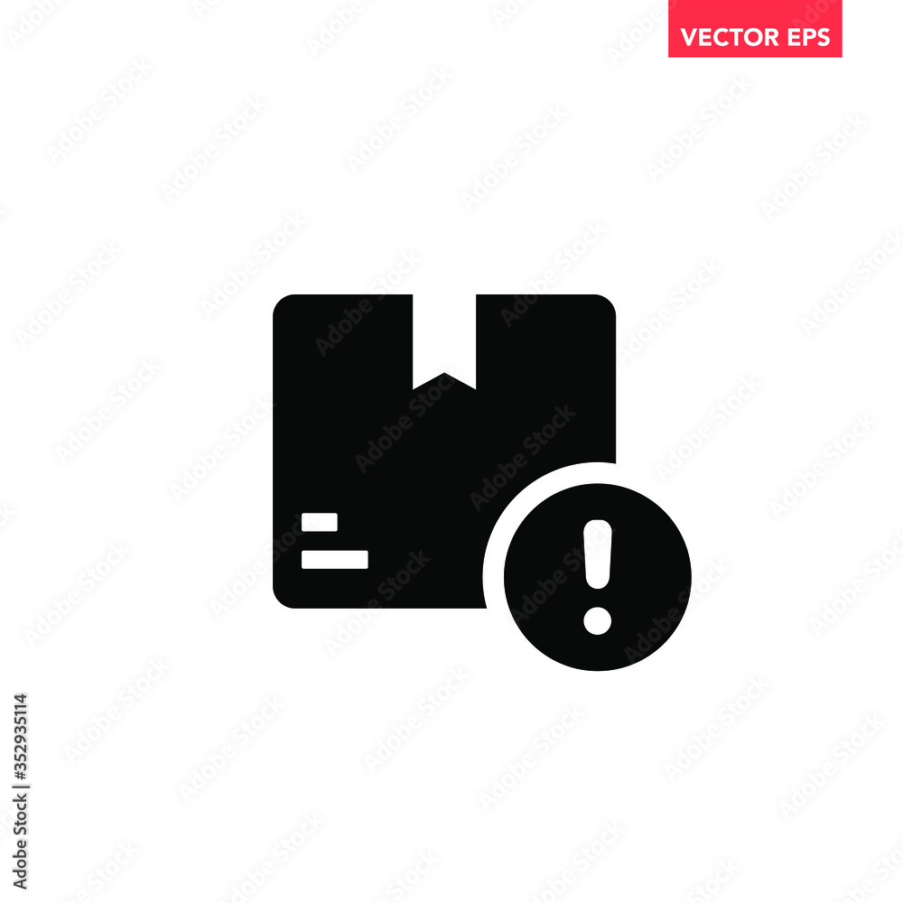 Soiled black single package tracking delivery exclamation mark icon ...