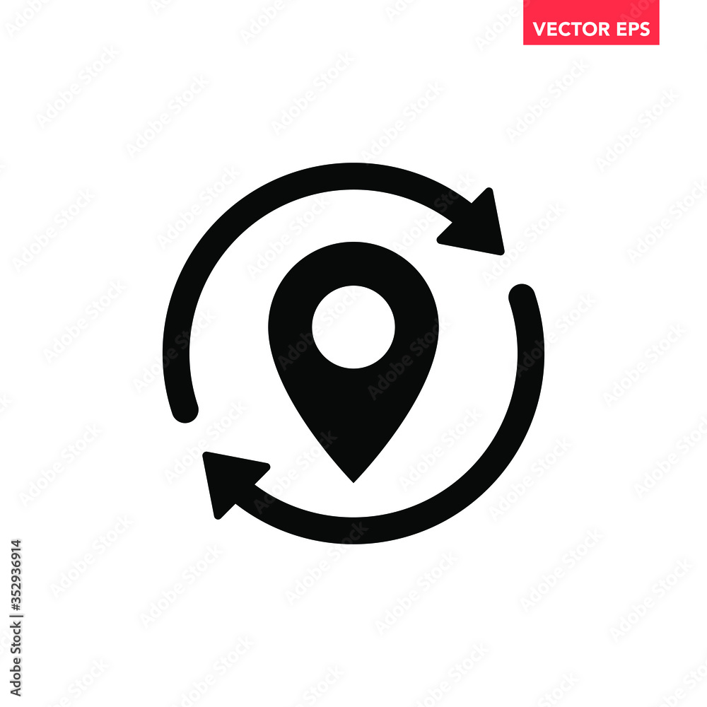 Black round update position mark icon, simple order tracking state flat ...