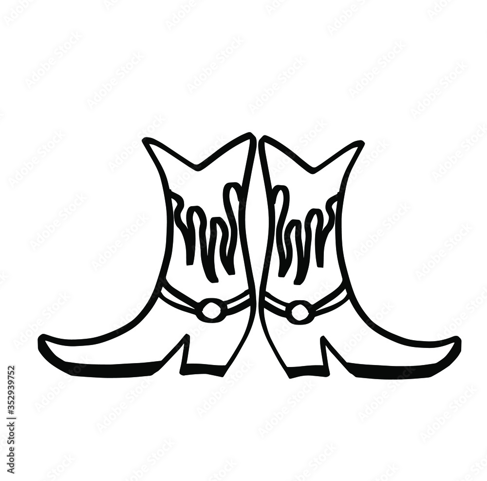 Cowboy boots, doodle. Cowgirl boot spurs icon. Simple illustration of ...