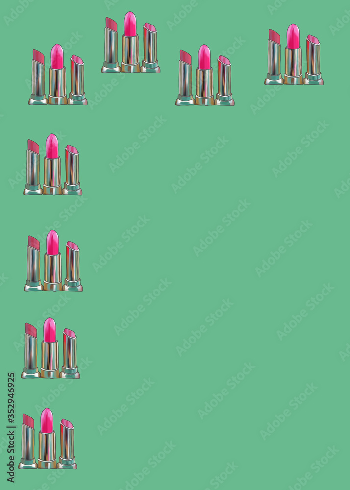 Set of isolated three red lipsticks in a row as frame or border on ...