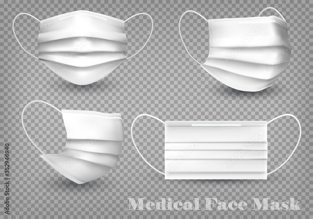 Collection of a white medical face masks isolated on transparent ...