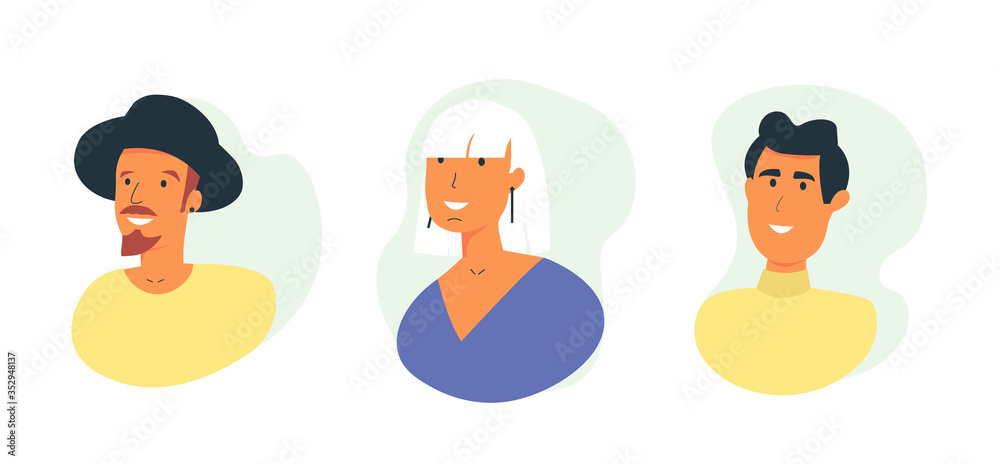 Bright people portraits set - hand drawn flat style vector design ...