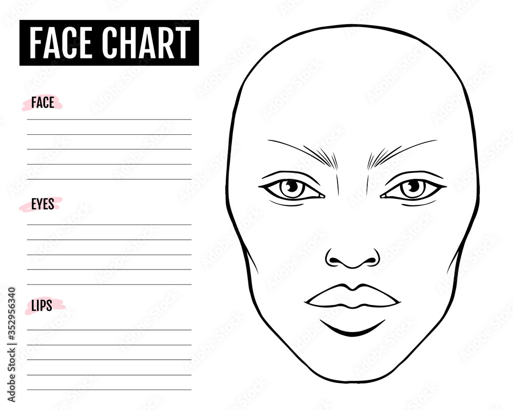 Face chart Blank. Makeup Artist Vector template. Stock Vector | Adobe Stock