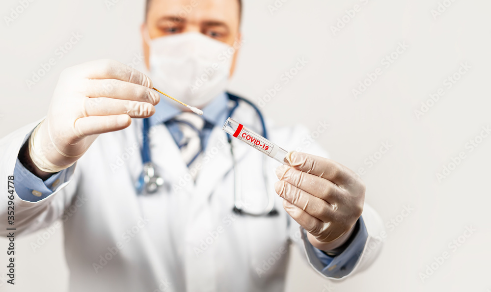 Test for coronavirus Covid-19. Male doctor doing nasal swab laboratory ...