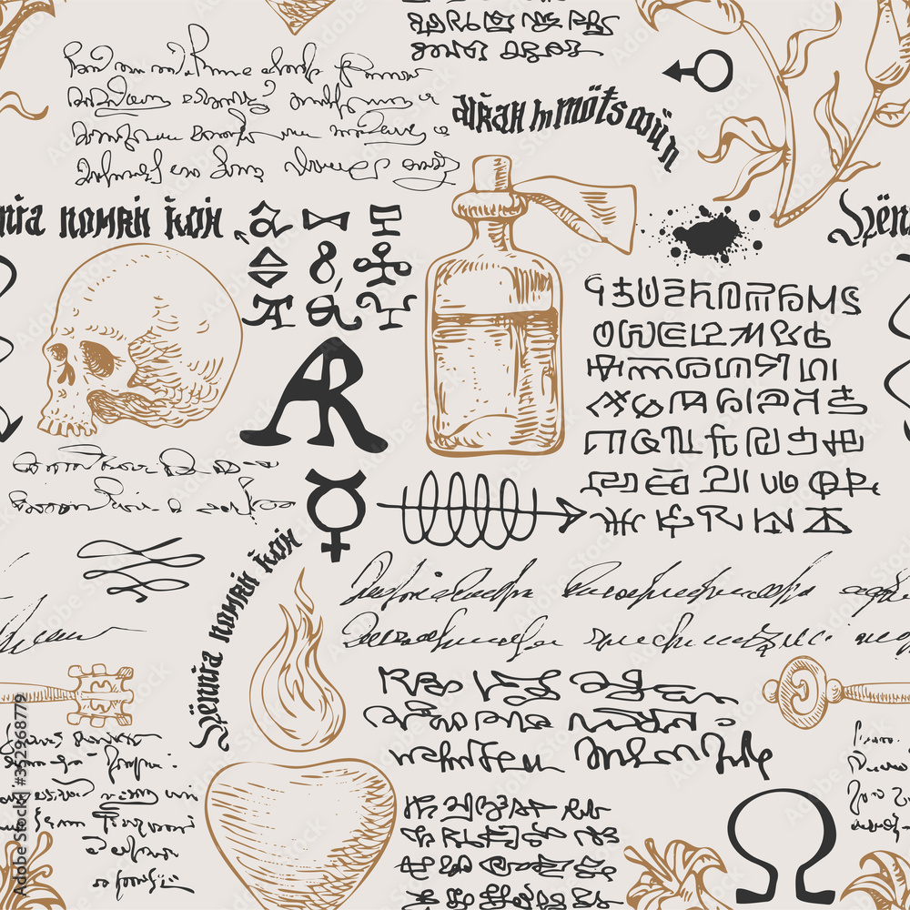 vector image of a seamless texture in the form of an alchemical formula ...