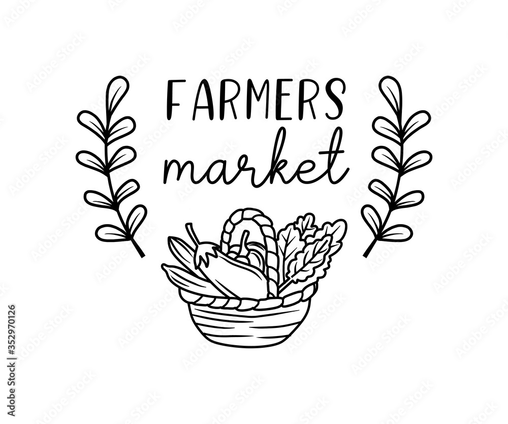 Farmers market hand drawn doodles badges, logo, icon, label. Vector ...