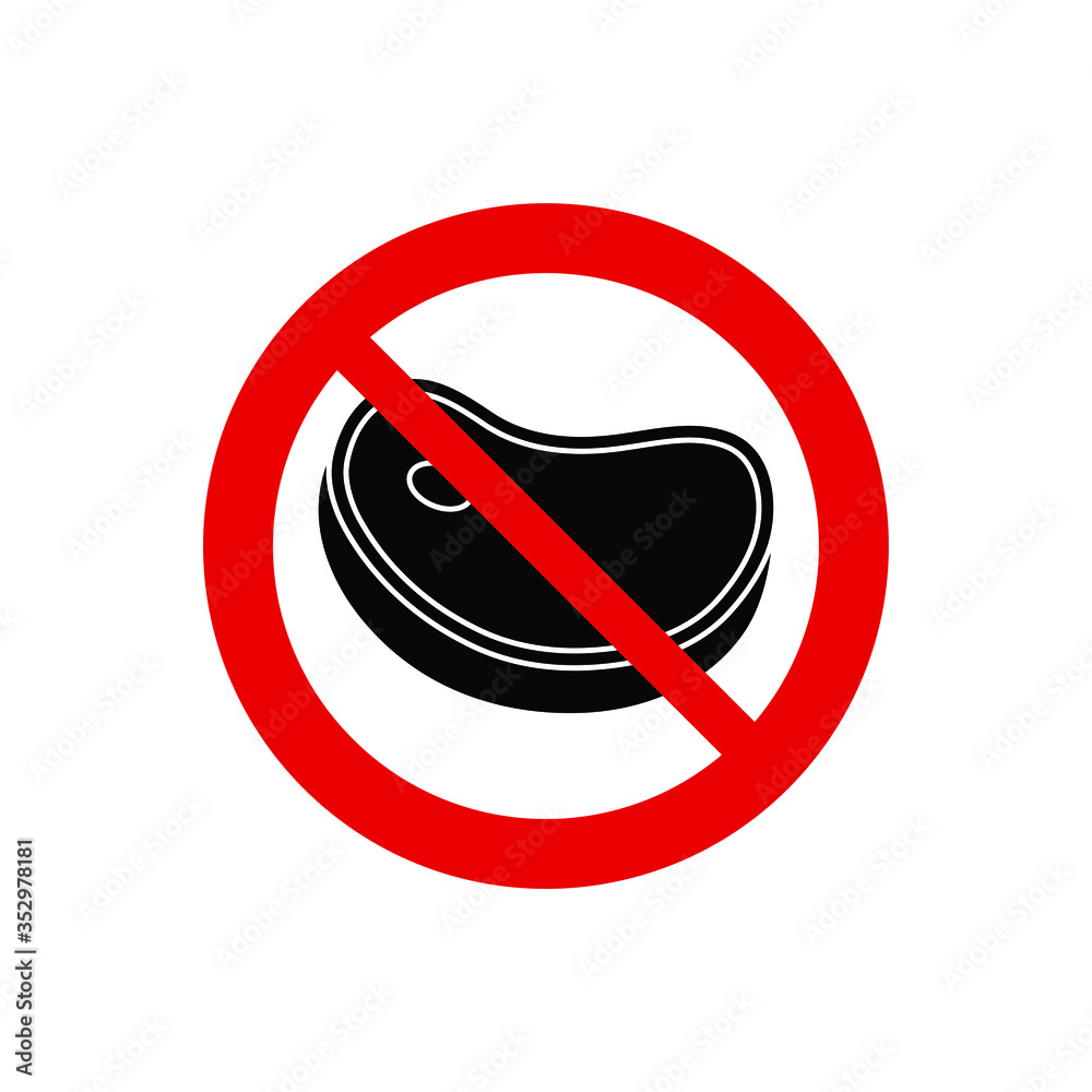 No meat icon vector no beaf food sign The red circle prohibiting sing ...