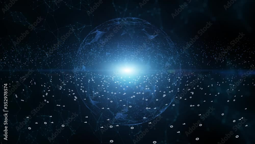 Abstract Shining Sphere With Binary Numbers Data Animation Concept Science And Computer