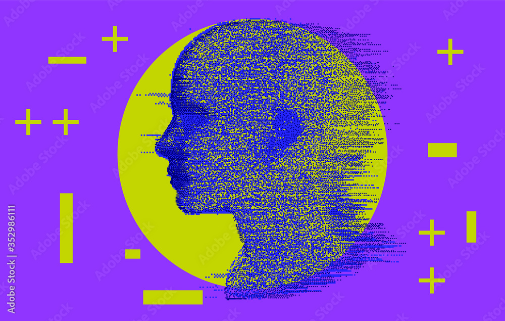 Artificial intelligence and Psychological profiling concept. Distorted ...