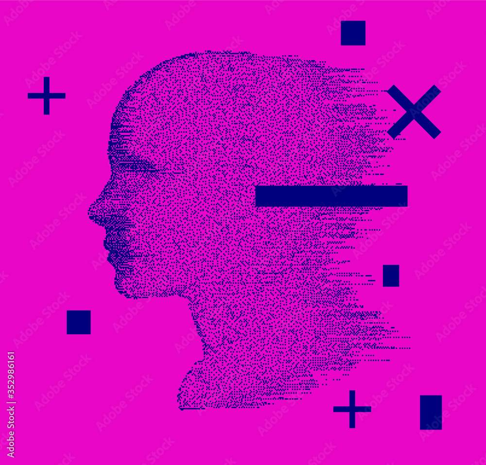 Artificial intelligence and Psychological profiling concept. Distorted ...