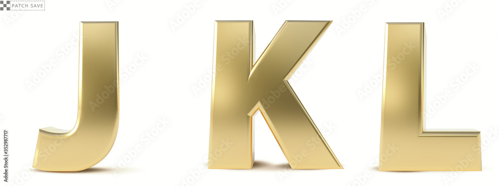 Alphabet Gold. Letters J, K, L, gold realistic 3d render. Ilustration ...