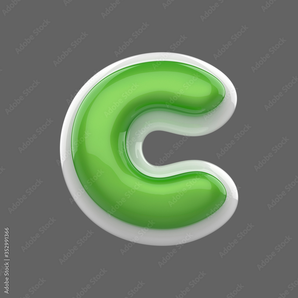C rounded cool funny letter type reflexive green alphabet 3d typeface ...