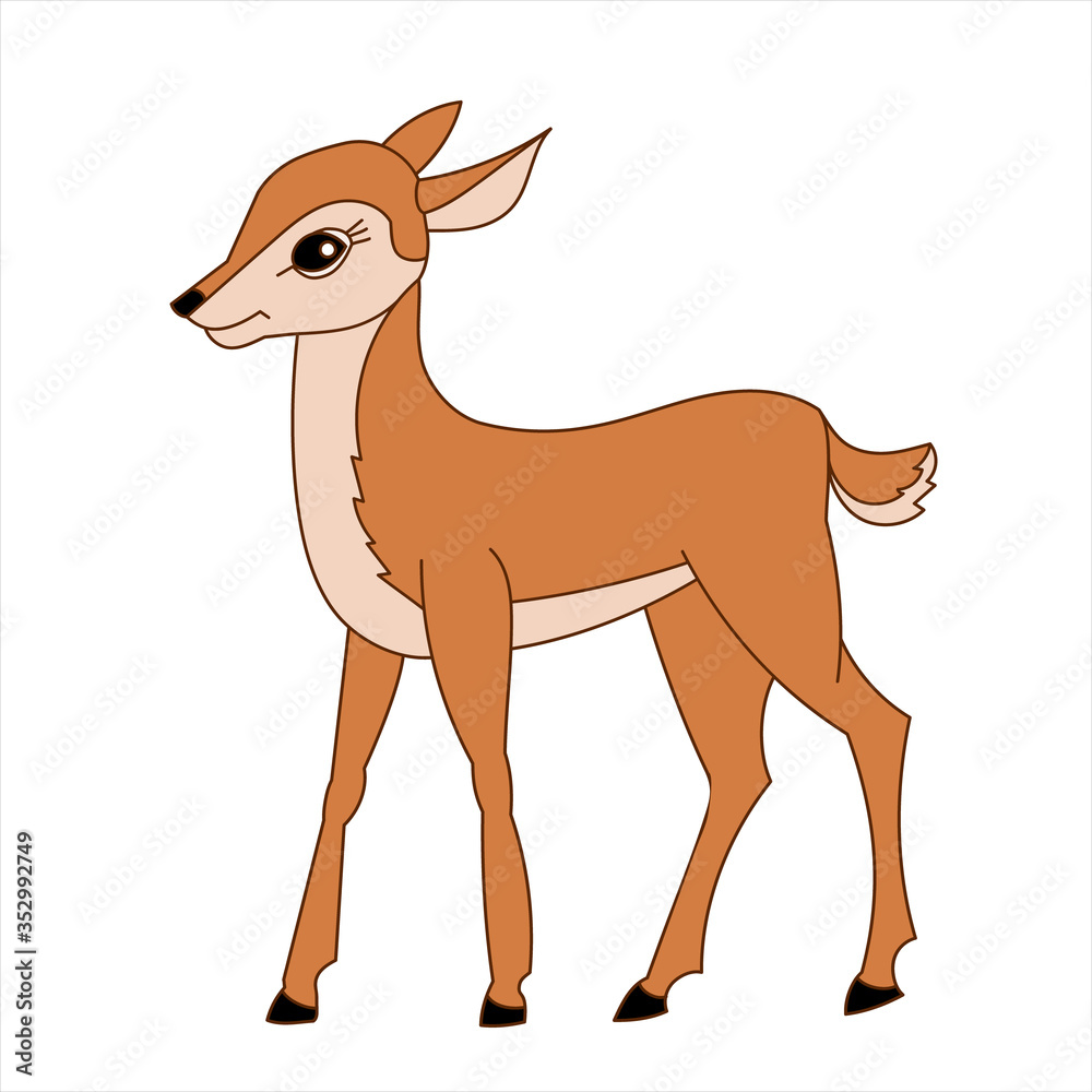 Cute little deer isolated on white. Animal vector illustration in ...