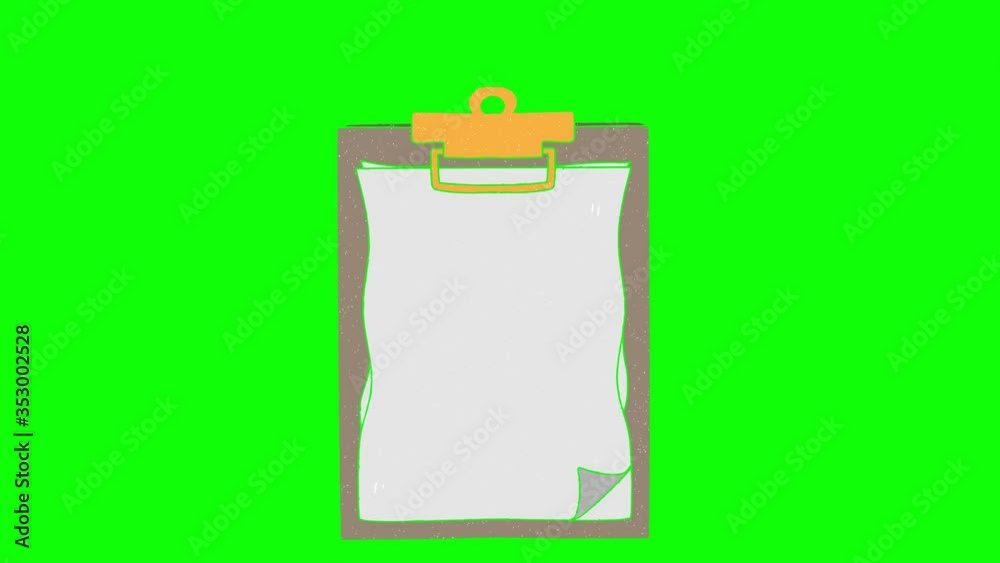 paper clipboard hand drawn animation green screen. explanatory icons ...