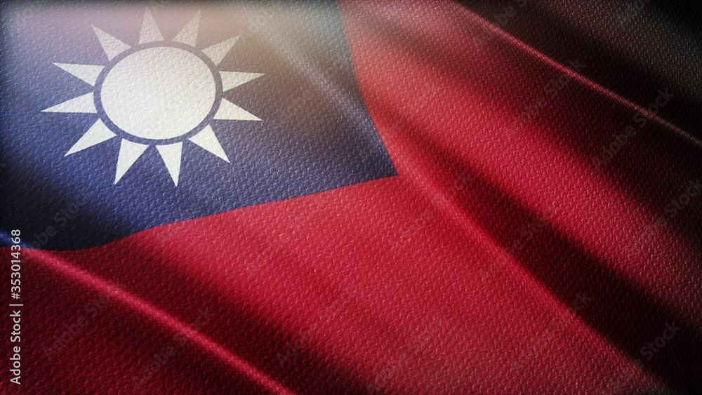 4k Taiwan National flag slow waving with visible wrinkles in Taiwanese ...