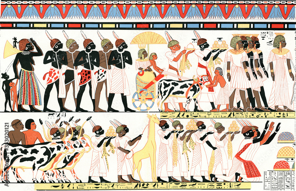 Ethiopian and Egyptian types on a mural in a burial chamber in Thebes ...