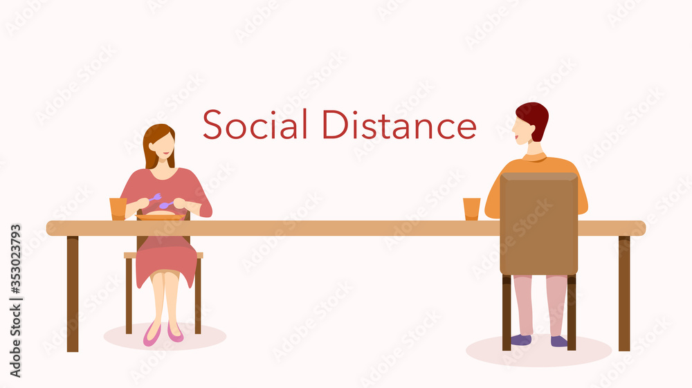 Social distance in restaurant or cafe concept. A woman and a man ...