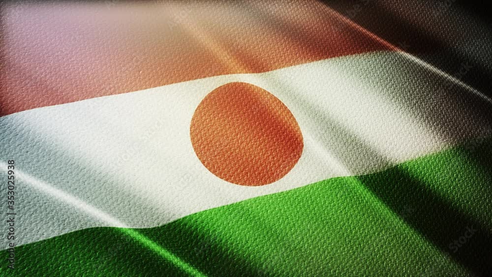4k Niger National flag slow waving with visible wrinkles in wind blue ...