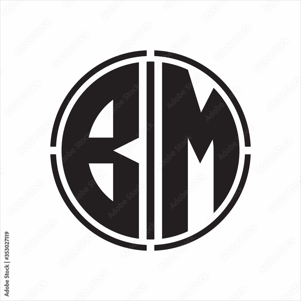 BM Logo initial with circle line cut design template on white ...