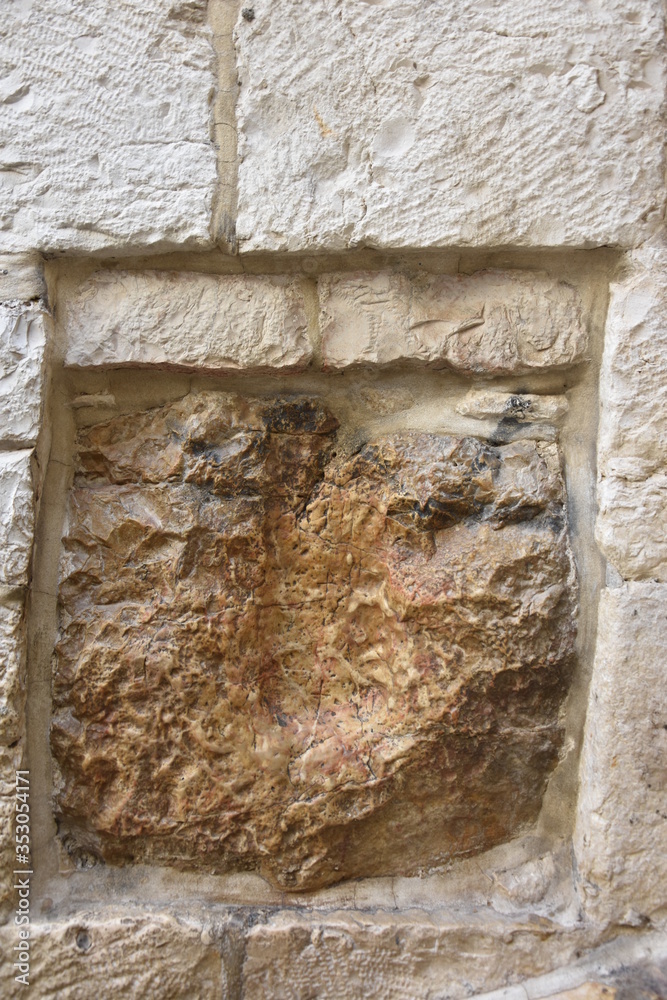 Handprint of Jesus in stone on the fifth station of Via Dolorosa ...