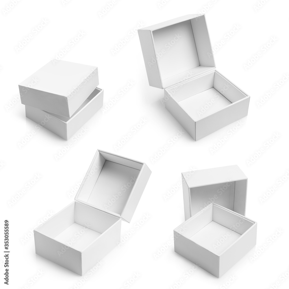 White carton boxes set, isolated on white background Stock Photo ...