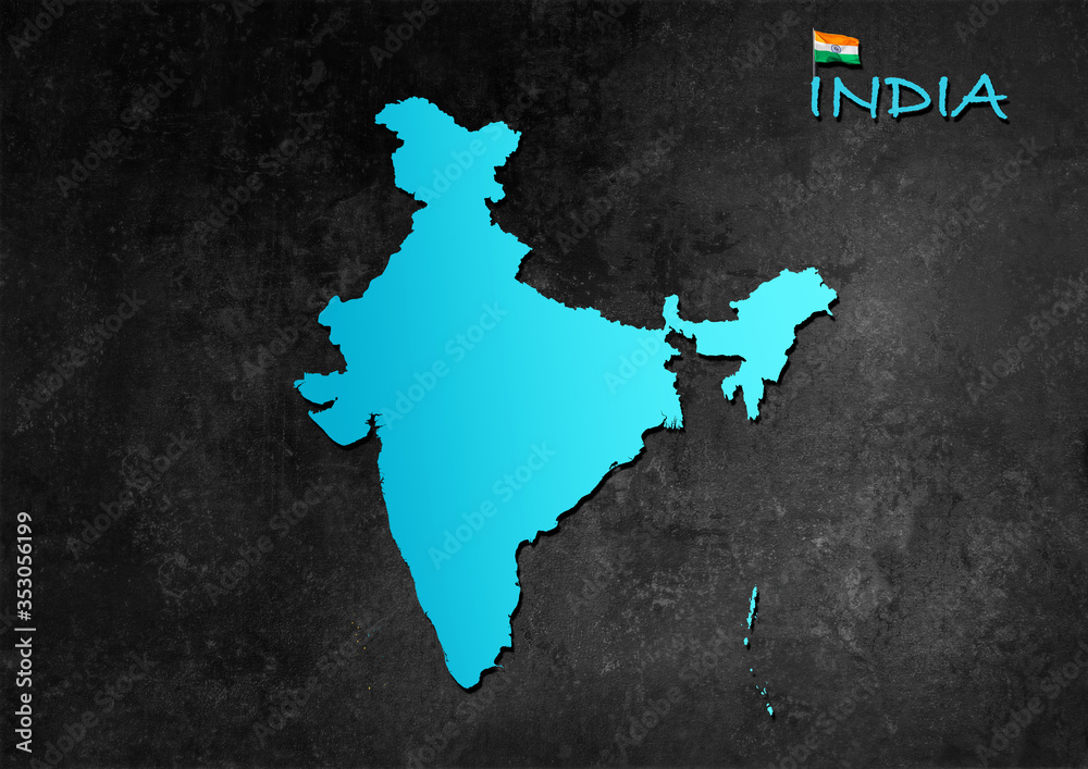 INDIA BLUE MAP ISOLATED ON BLACK TEXTURED BACKGROUND INDIA MAP Stock ...