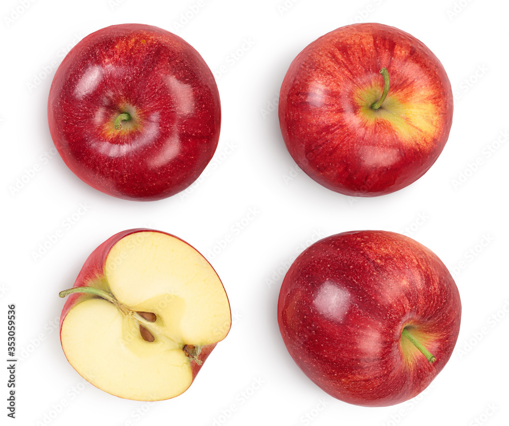 Red apple with half isolated on white background with clipping path and ...