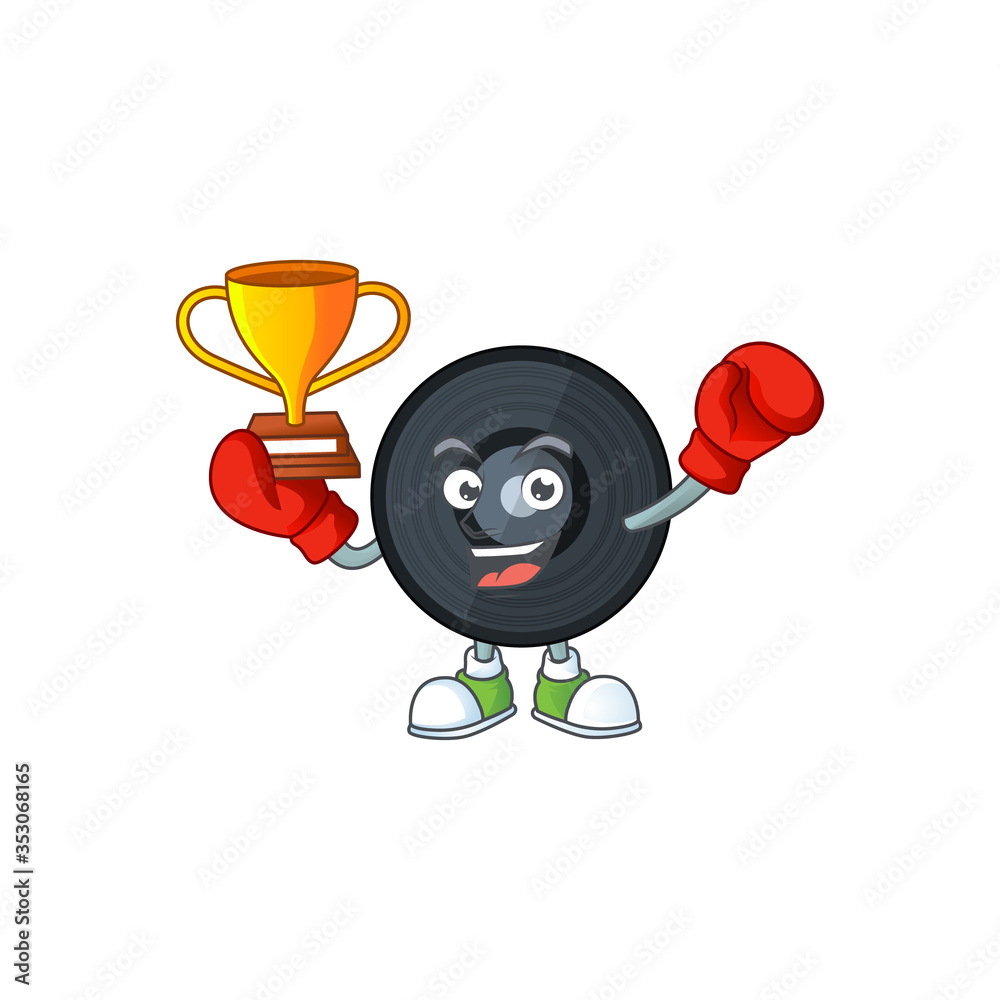 Proudly face of boxing winner music viynl disc cartoon character design ...