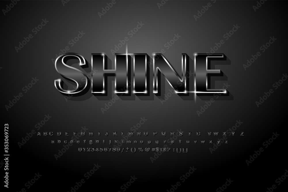 Realistic black shiny alphabet. A set of silver letters isolated on a ...