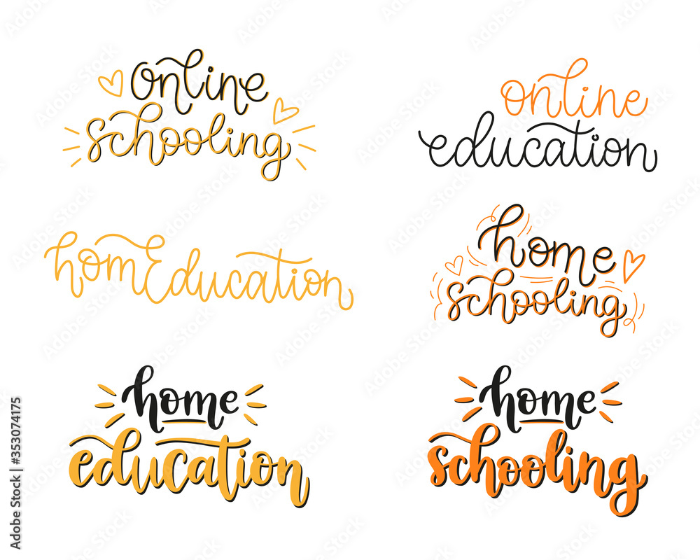 Online education, home schooling, home education vector lettering set ...