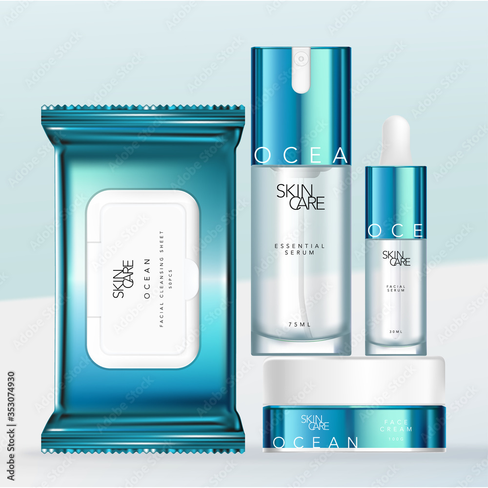 Vector Metallic Blue & White Design Beauty, Medical Skincare or ...