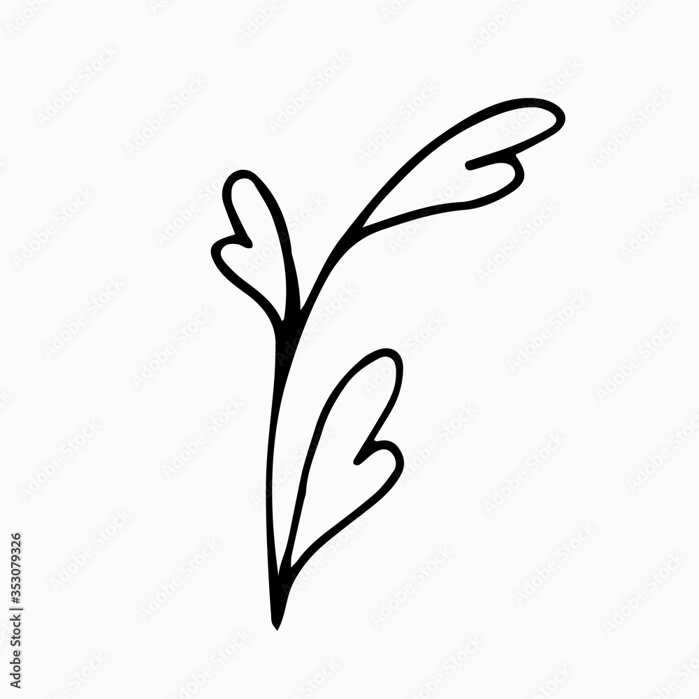 Simple twig with leaves in scandinavian style. Hand drawn doodle ...