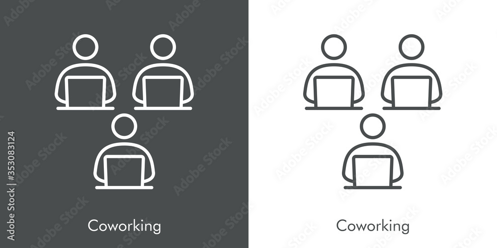 Símbolo trabajo en grupo. Icono plano lineal palabra Coworking con ...