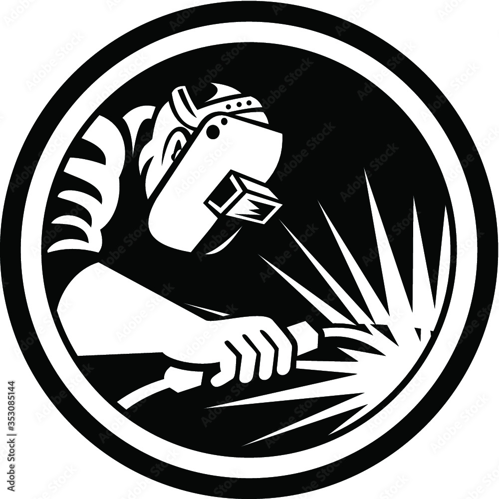 Illustration of welder worker working using welding torch viewed from ...