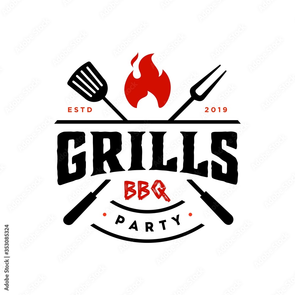 Vintage hipster Grill Barbeque invitation party barbecue bbq with ...