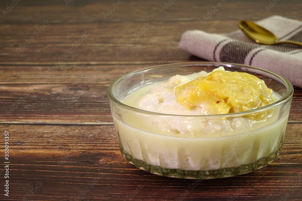 Durian sticky rice in coconut milk and durian creamy sauce. One of most ...