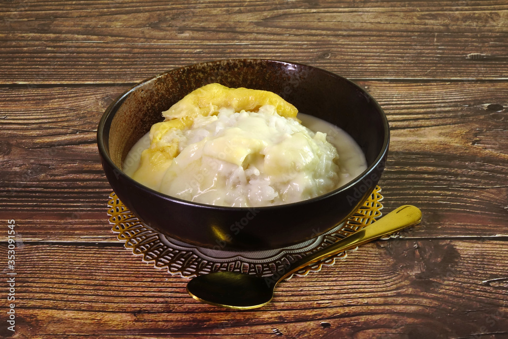 Durian sticky rice in coconut milk and durian creamy sauce. One of most ...