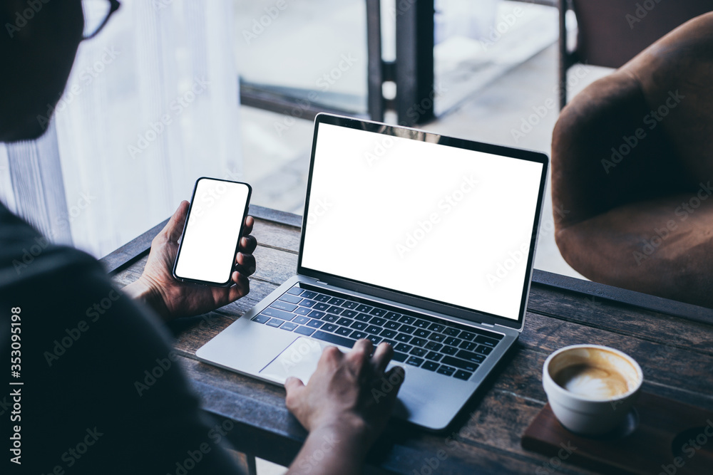 computer,cell phone mockup image blank screen with white background for ...