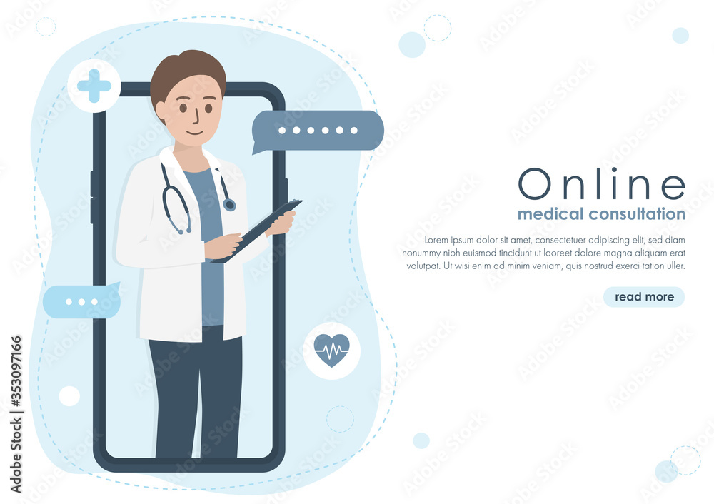 Smartphone screen of male doctor with stethoscope, patient medical ...