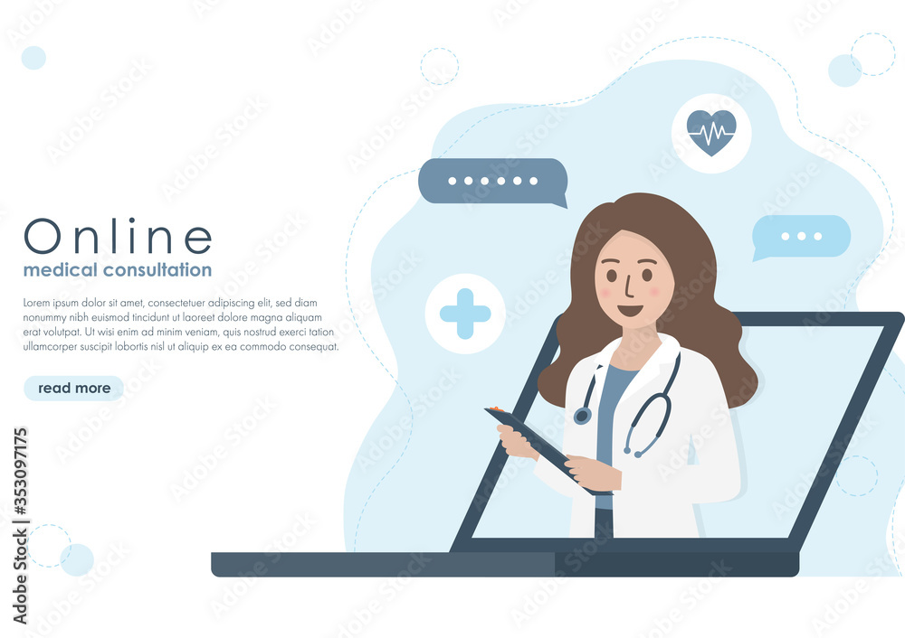 Laptop screen of female doctor with stethoscope, patient medical ...
